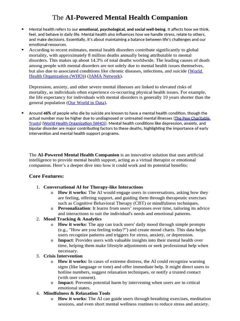 AI Mental Health Companion Overview | PDF | Mental Health | Mental Disorder