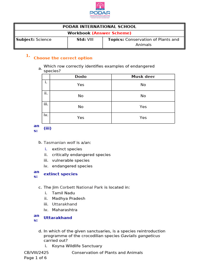 Science Workbook on Plant and Animal Conservation | PDF | Extinction ...