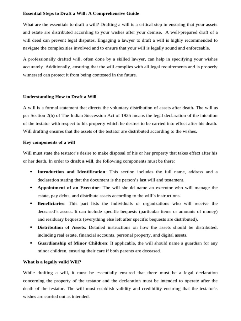 Essential Steps To Draft A Will | PDF | Will And Testament | Probate