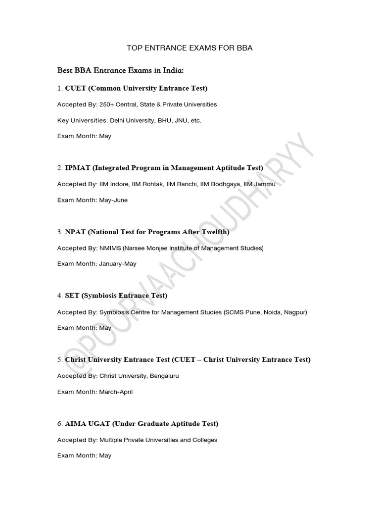 Top Entrance Exams For BBA | PDF
