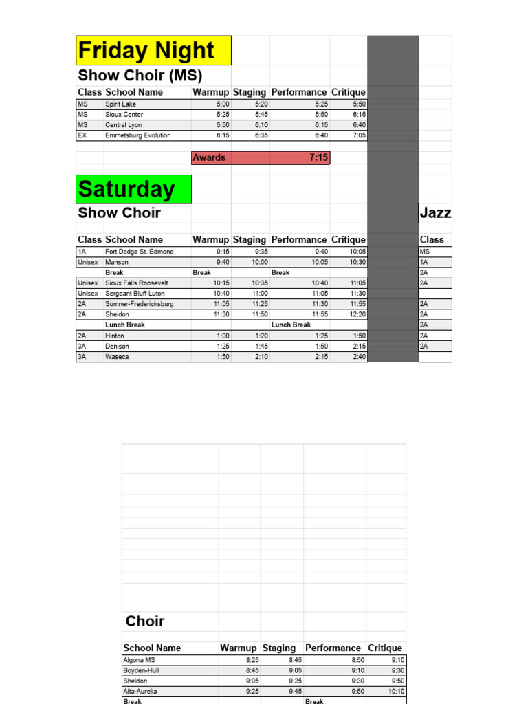 Extravaganza 2025 Schedule (Working Document) - Sheet1 | PDF