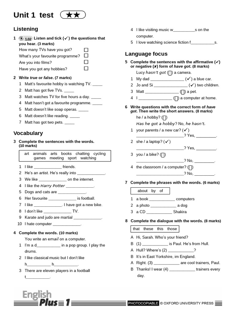 Unit_1_Standard_test | PDF