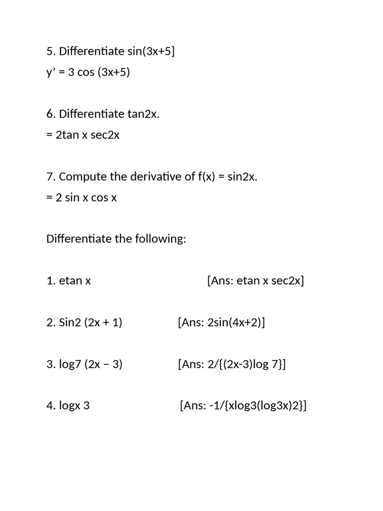 Calculus Derivatives Practice Problems | PDF
