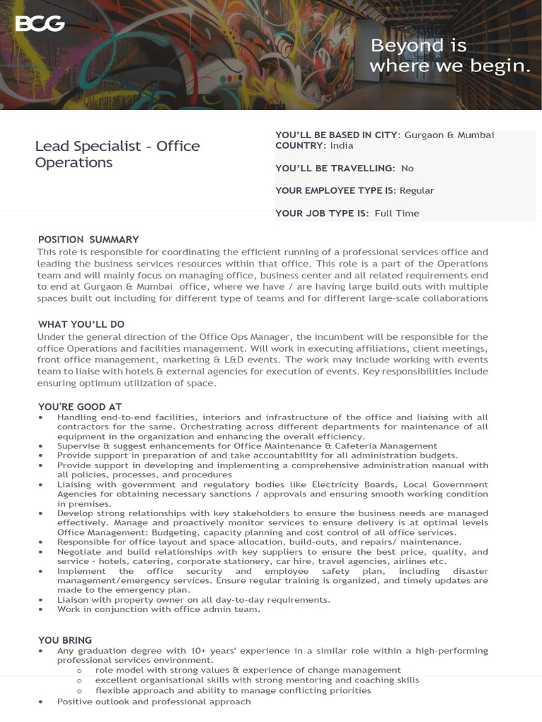 Lead Specialist in Office Operations | PDF | Business | Economies