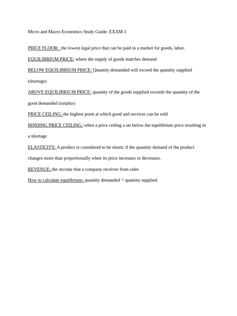 Economics Exam 1 Study Guide | PDF