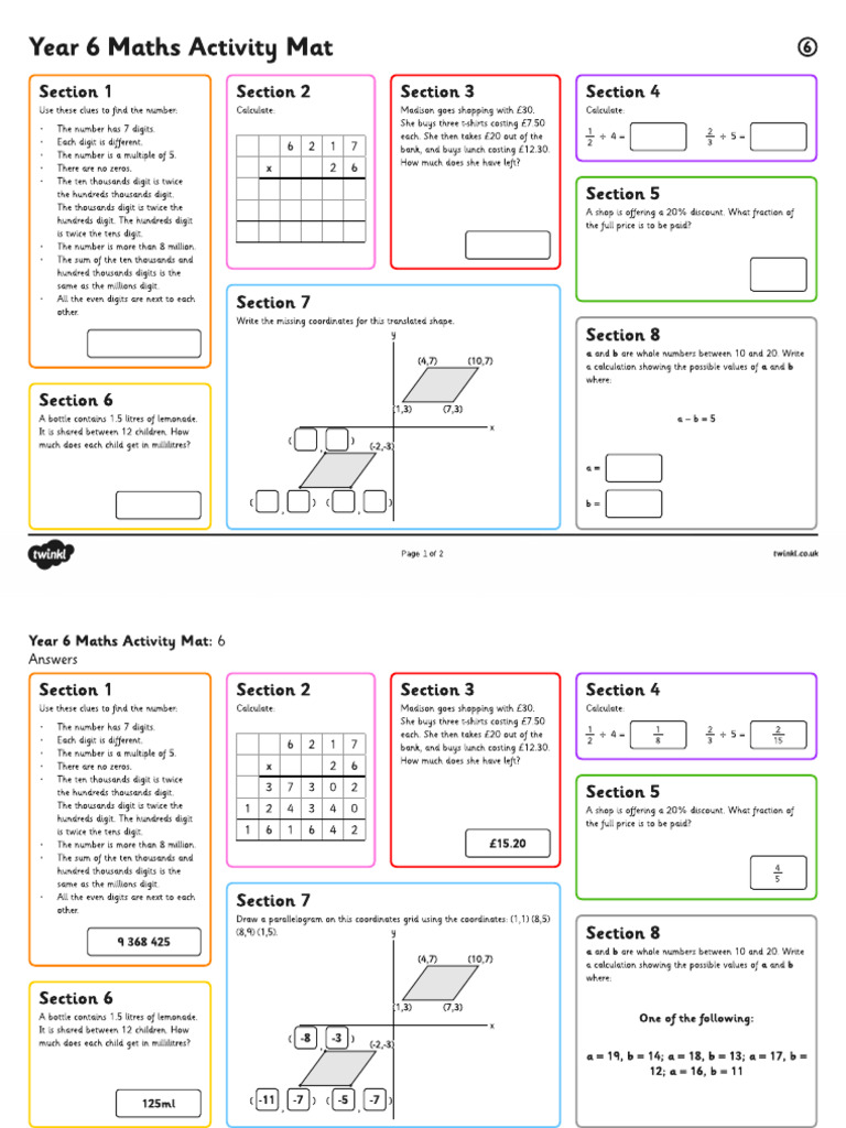 Y6 Maths Mat 6 Medium Ability | PDF