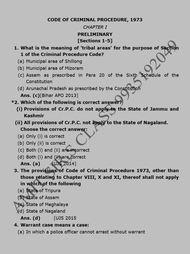 CRPC MCQ | PDF | Arrest Warrant | Bail