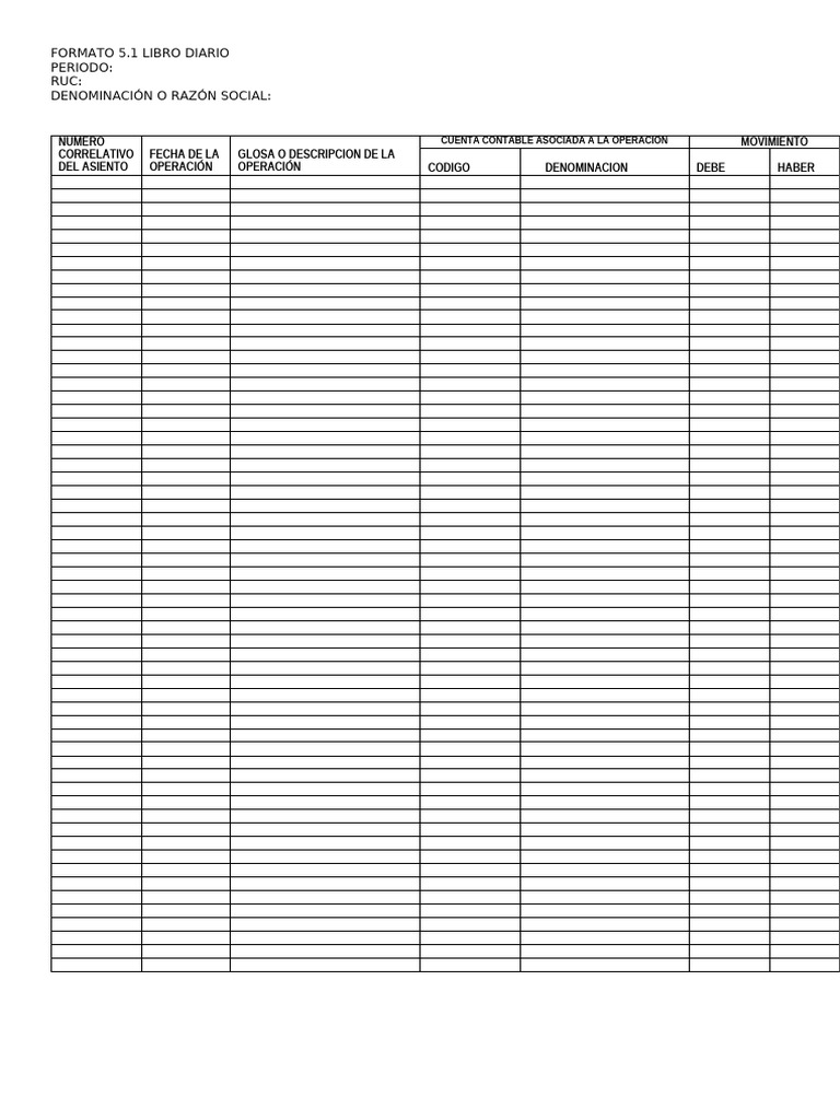 Formato 5.1 para Libro Diario | PDF