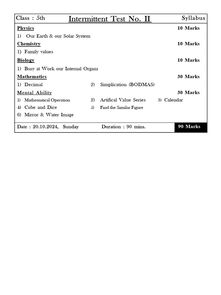 Grade 5 Intermittent Test Syllabus | PDF