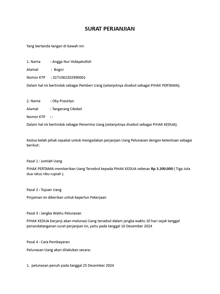 Surat Perjanjian | PDF