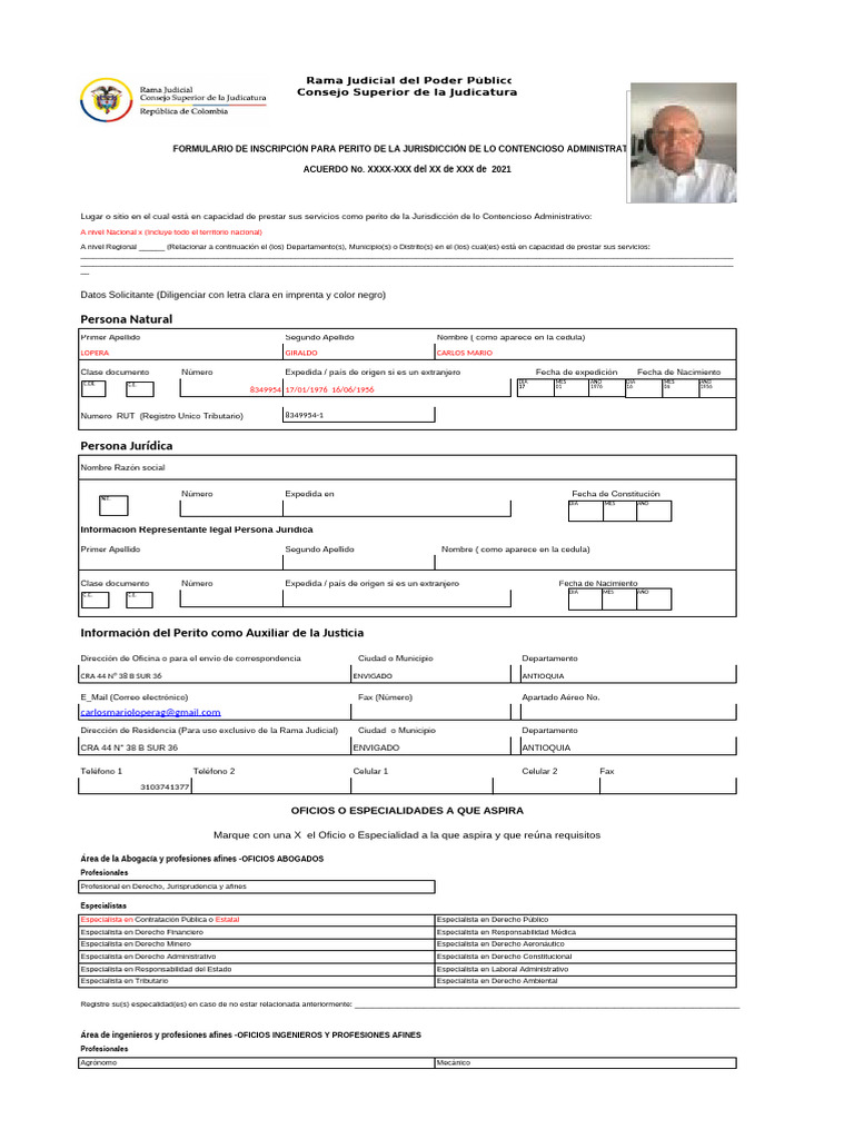 Carlos Mario Lopera G Formulario Peritos CSJ | PDF | Contador | Ingeniería