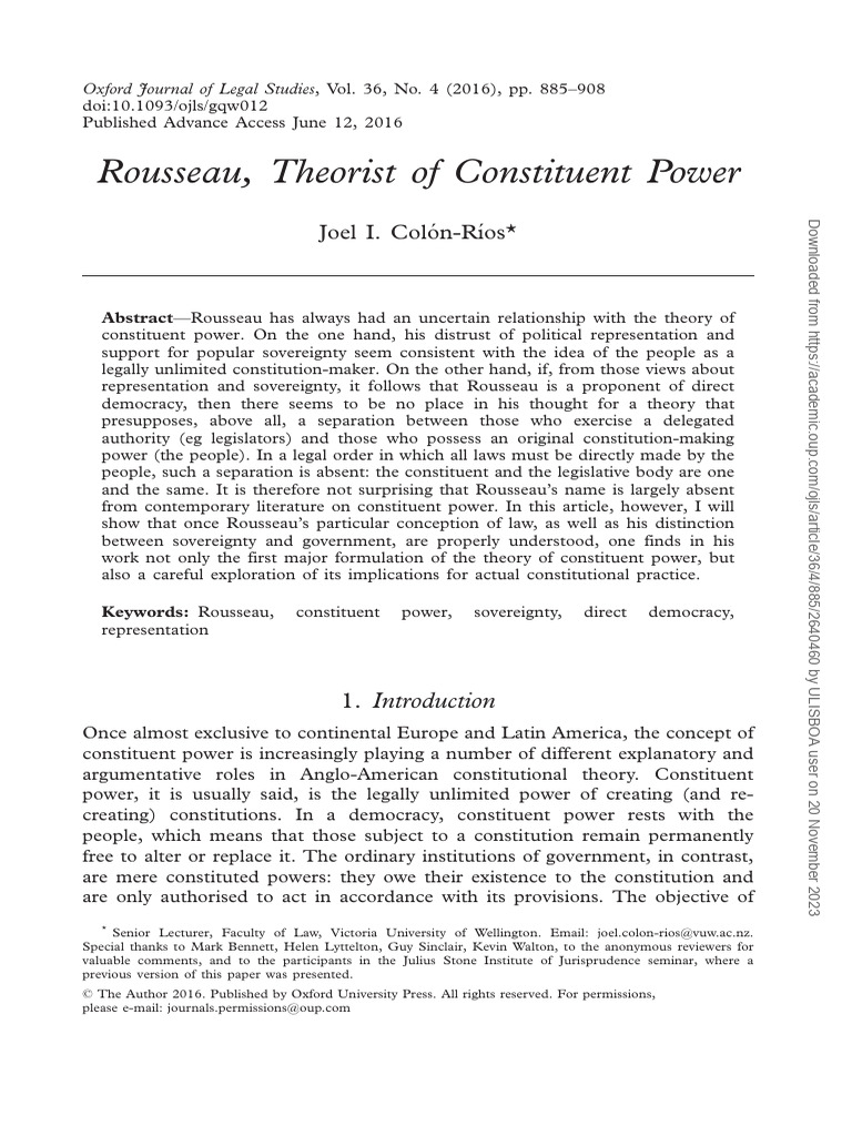 Rosseau, Theorist of Constituent Power_Joel Colón-Rios | PDF | Social ...