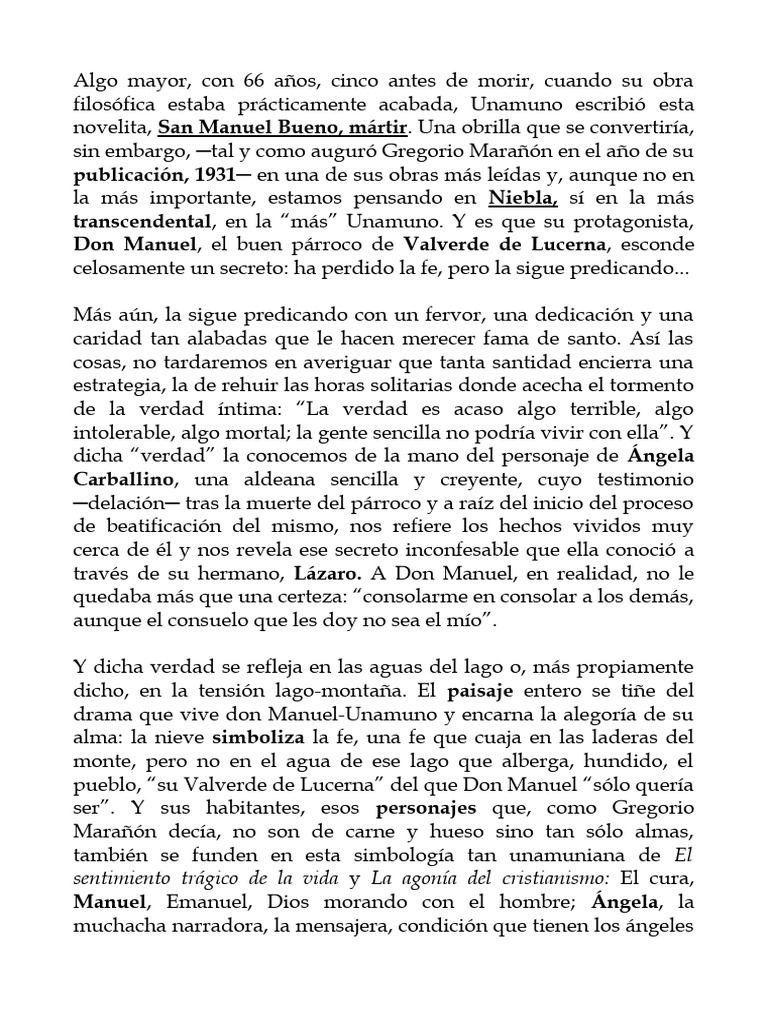 San Manuel Bueno: Fe y Duda en Unamuno | PDF