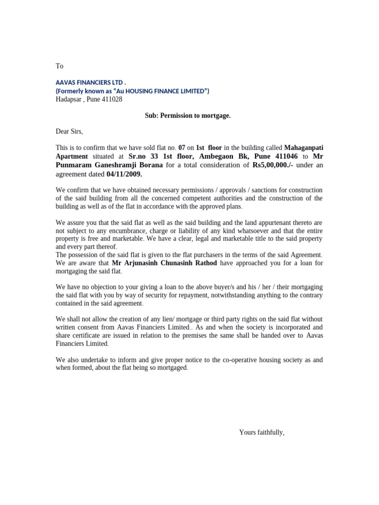 Format NOC From Builder 1 1 | PDF