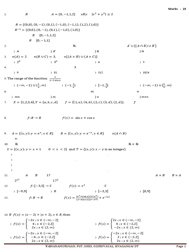 11 em 1 Mark Unitwise Shuffled 2024-25 | PDF | Function (Mathematics) | Triangle