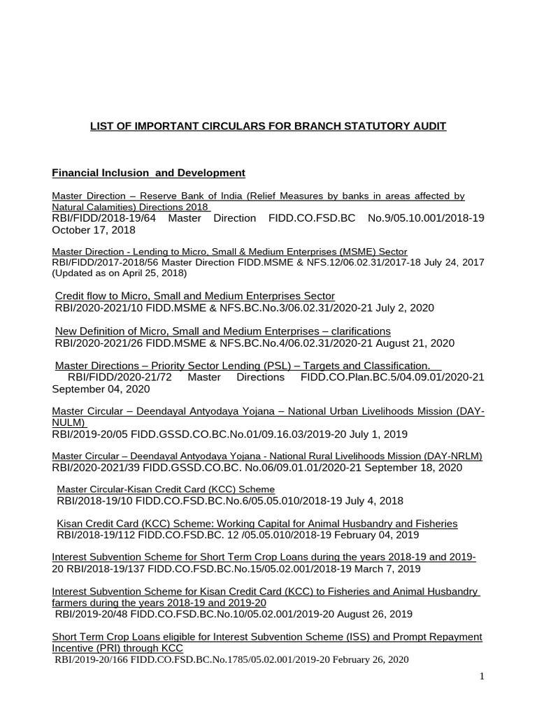 List of Important Circulars 2020 2021 | PDF | Reserve Bank Of India ...