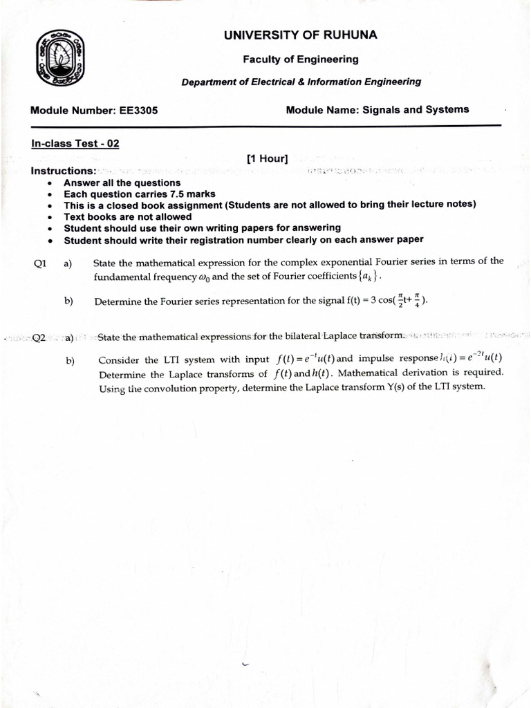 Signals and Systems Inclass 2 | PDF