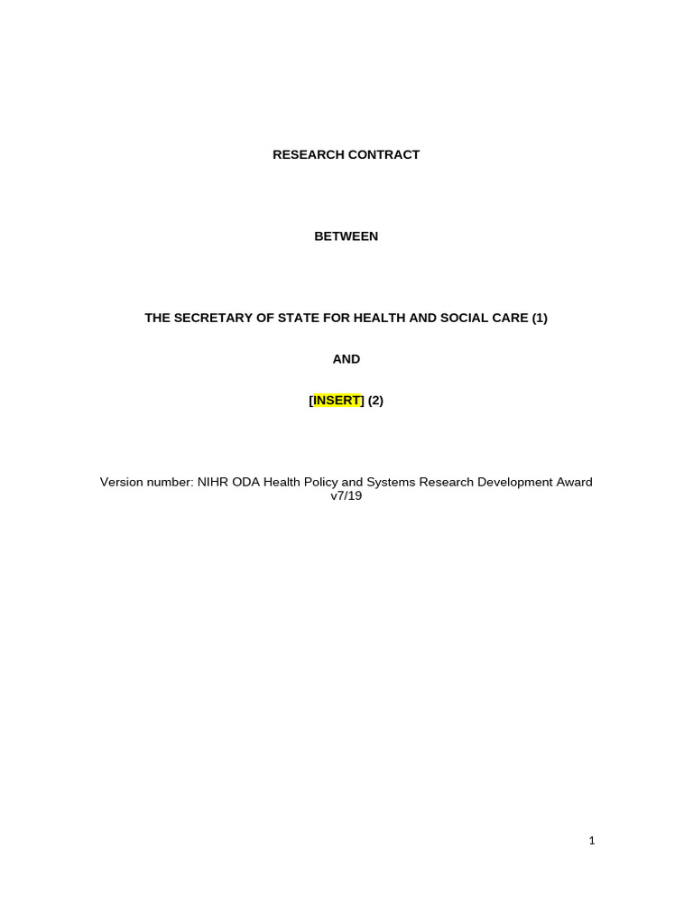 GHR ODA Research Contract HPSR Development Award Template | PDF ...