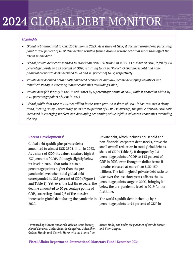 2024 Global Debt Monitor Insights | PDF | Inflation | Economic Growth