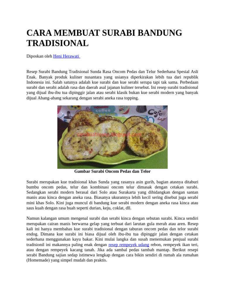 Cara Membuat Surabi Bandung Tradisional | PDF