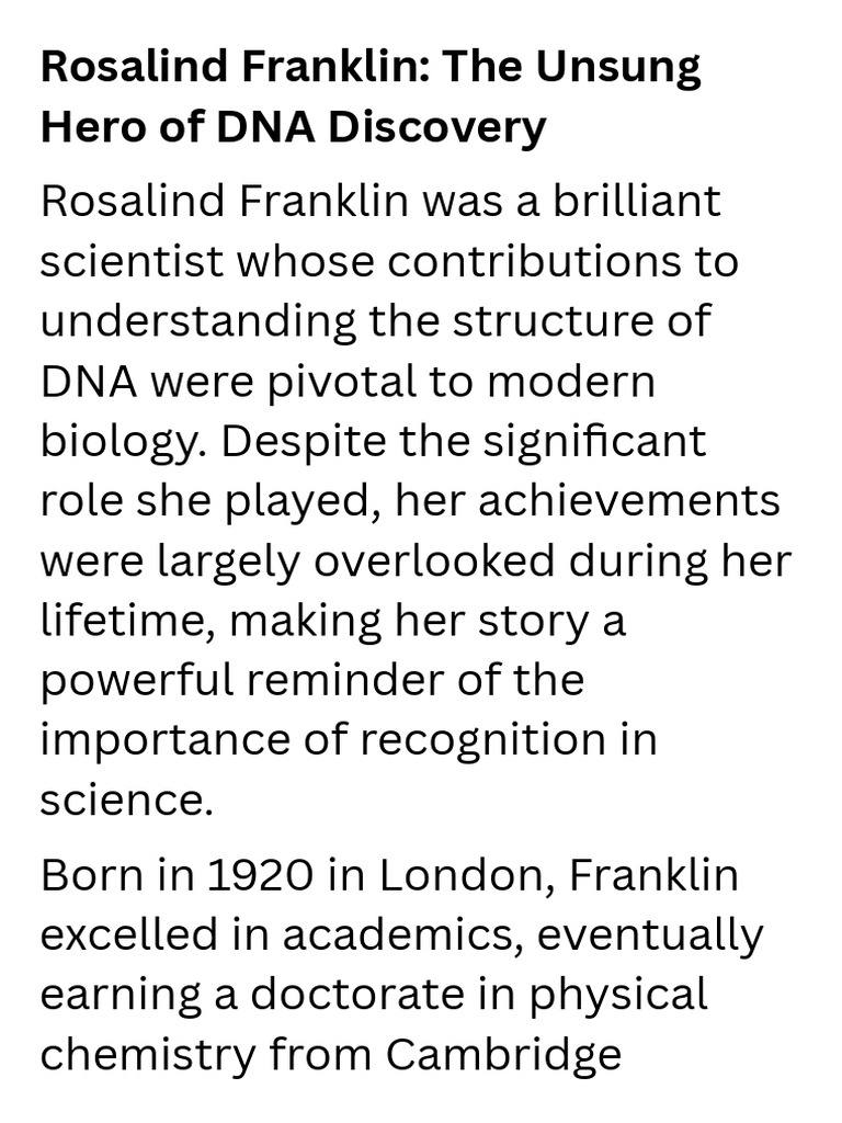 Rosalind Franklin The Unsung Hero of DNA Discovery | PDF