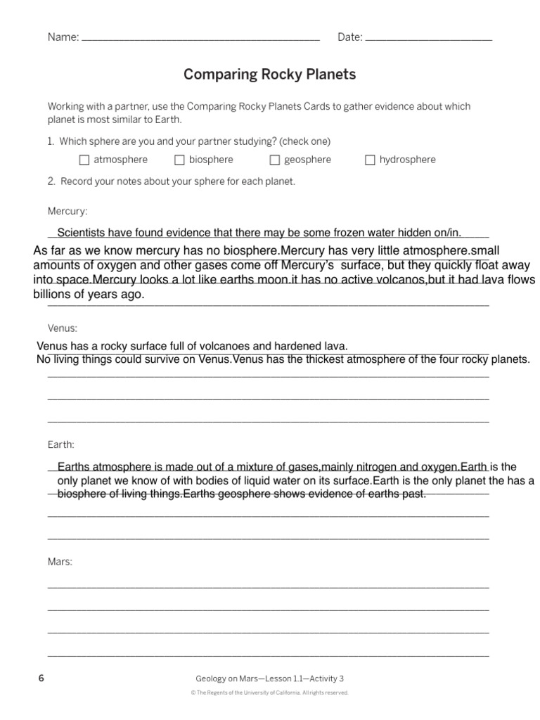 Geology on Mars Investigation Notebook, pages 5–9+ (dragged) +3 | PDF ...