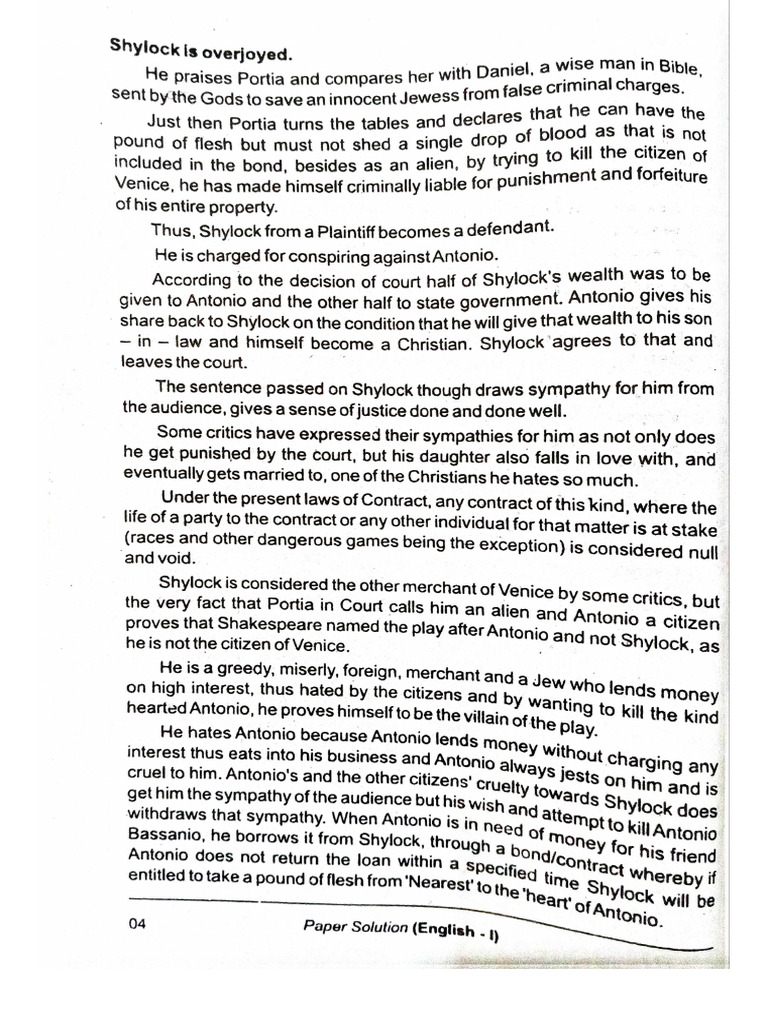 Shylock As A Victim or As A Hero or Any Shylock Related Question | PDF