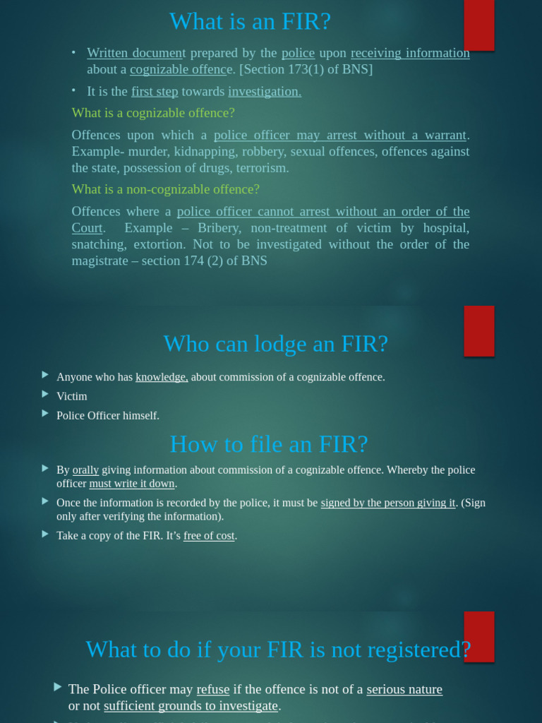 Presentation on FIR | PDF | Arrest | Crime & Violence