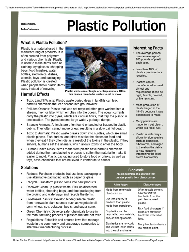 Environment Plastic Pollution Fact Sheet | PDF | Plastic | Recycling