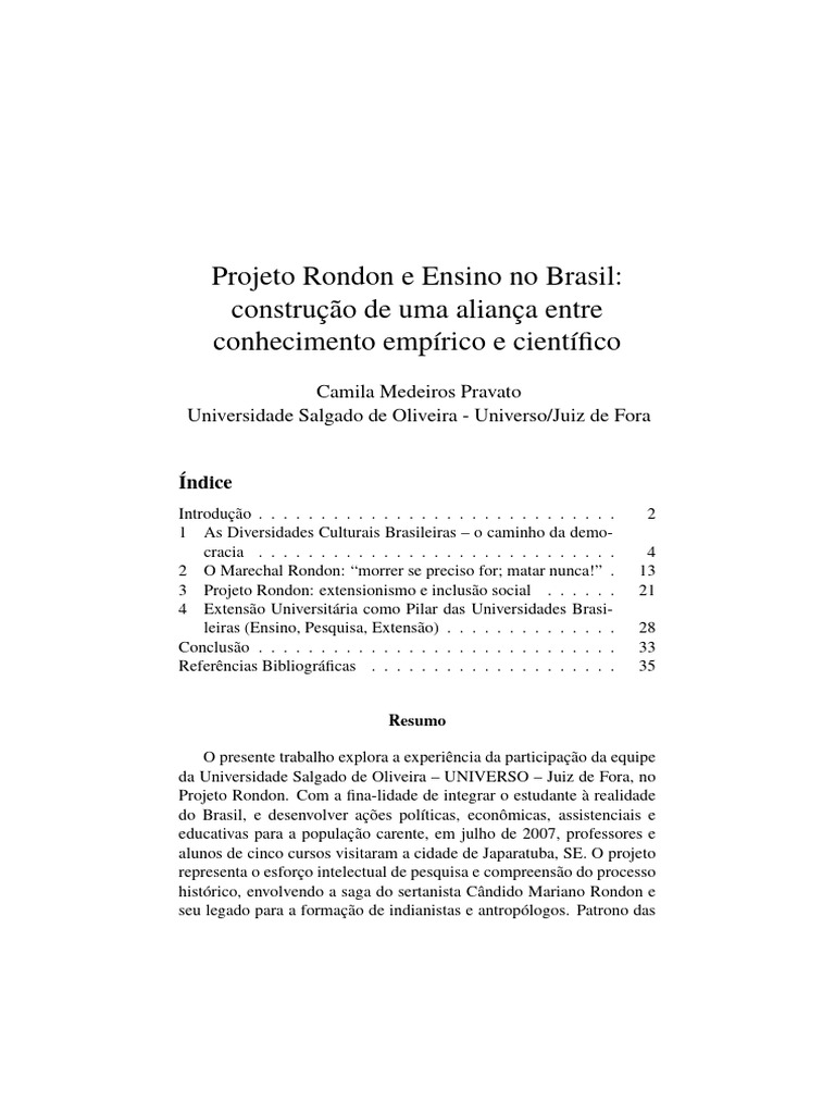 Pravato Camila Projecto Rondon e Ensino No Brasil | PDF | Science | Brasil
