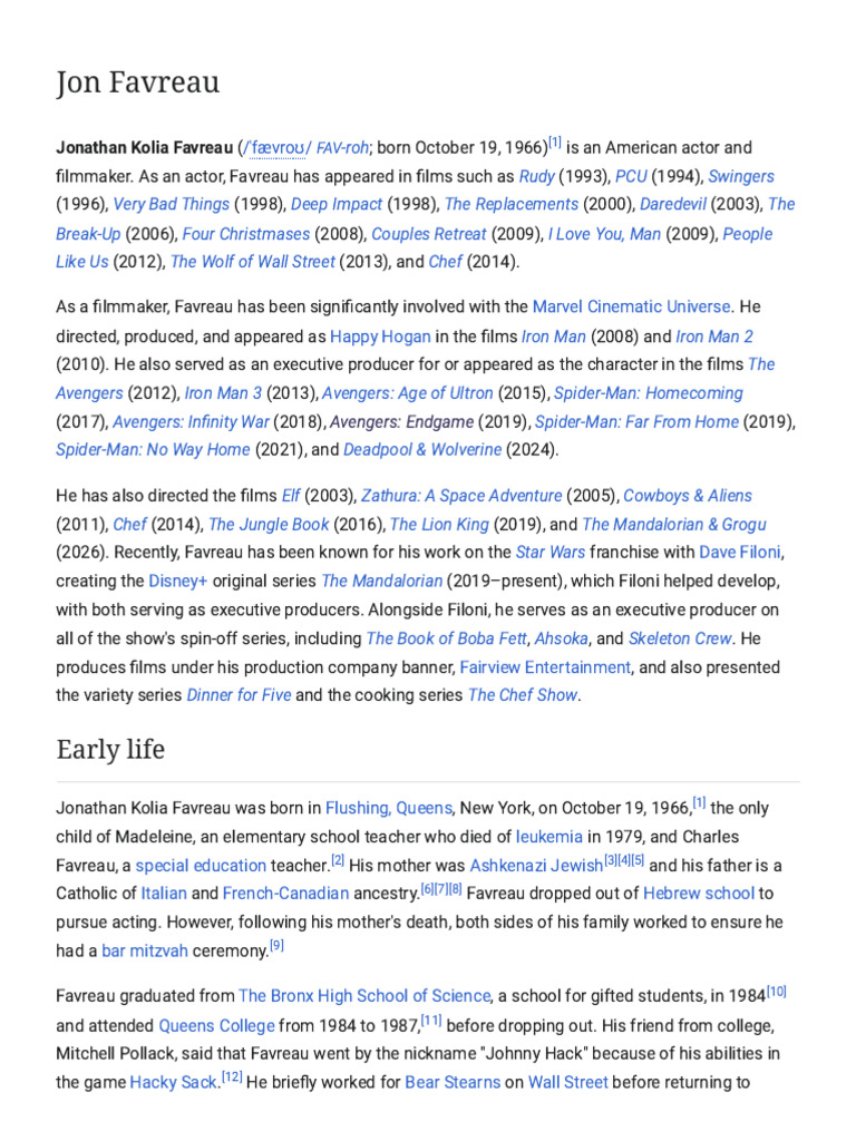 Jon Favreau: Actor and Filmmaker Bio | PDF