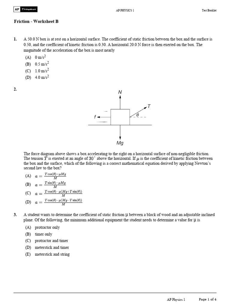Friction - Worksheet B | PDF | Friction | Force