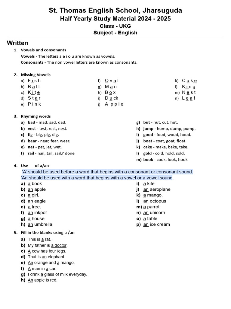 UKG English Study Material 2024 | PDF | Human Voice | Linguistics