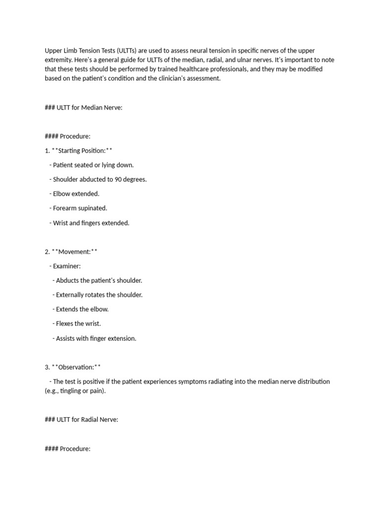 Upper Limb Tension Tests | PDF | Anatomical Terms Of Motion | Elbow