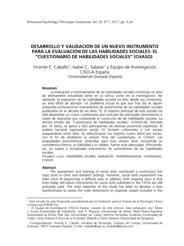 Chaso - Cuestionario de Habilidades Sociales | PDF | Validez (Estadísticas) | Alfa de Cronbach