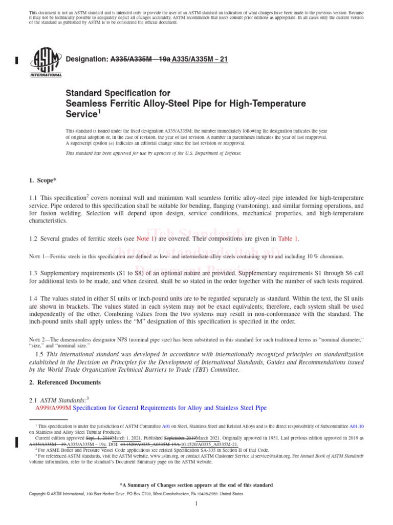 ASTM-A335-A335M-21 | PDF | Pipe (Fluid Conveyance) | Heat Treating
