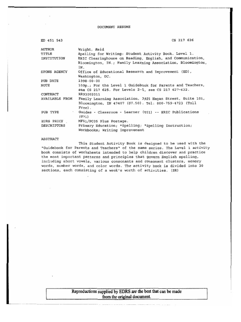 Spell To Write Student Activity Book 1 | PDF