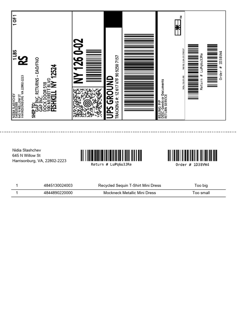 Return Packing Slip for Dresses | PDF