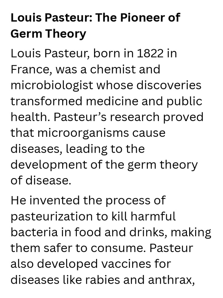 Louis Pasteur The Pioneer of Germ Theory | PDF