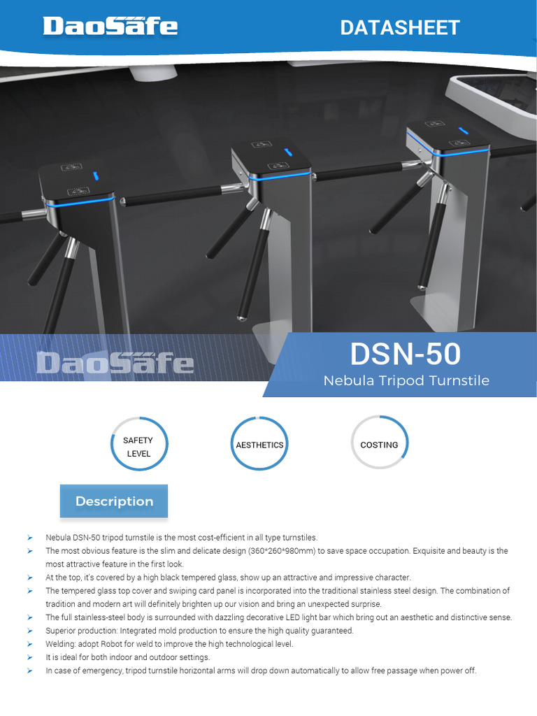 DSN 50 Nebula Tripod Turnstile Datasheet | PDF | Relay | Access Control
