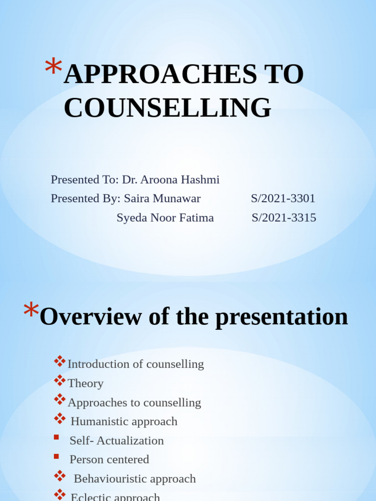 Approaches To Counselling-1 | PDF | Psychotherapy | Humanistic Psychology