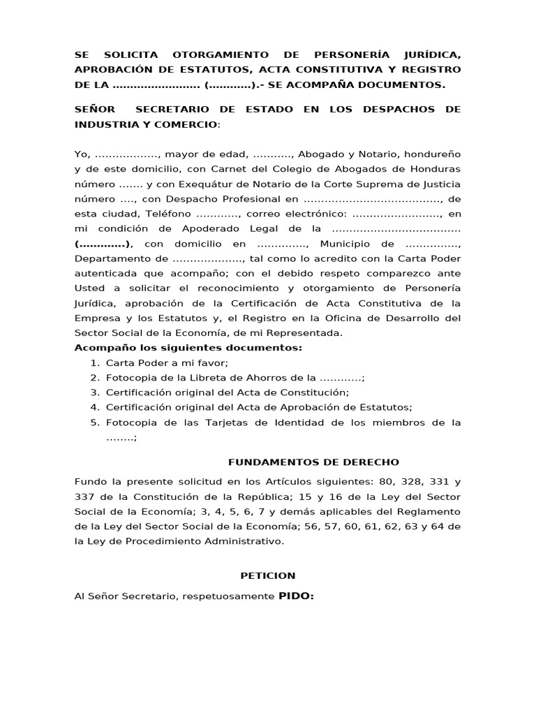 Solicitud de Personería Jurídica y Estatutos | PDF
