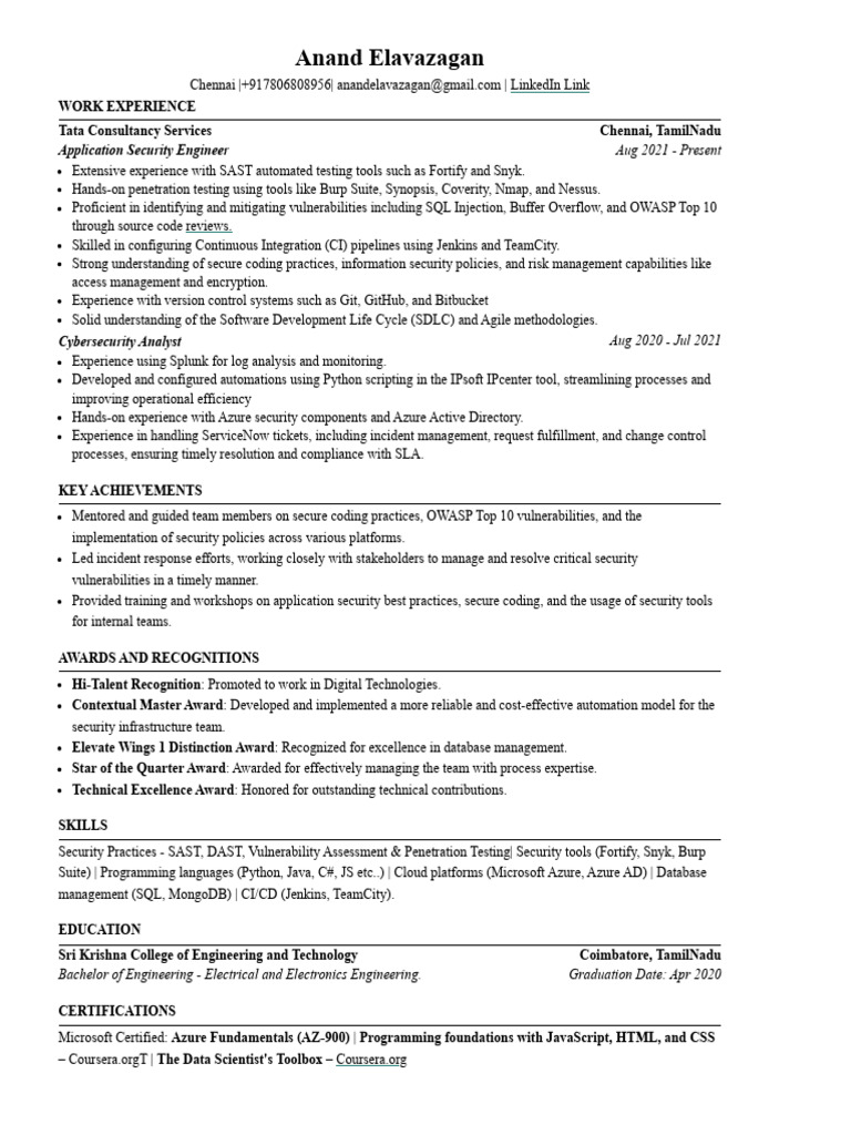 Anand Resume | PDF | Computer Security | Security