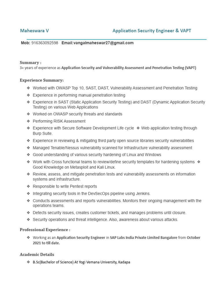 Application Security Engineer Profile | PDF | Penetration Test ...