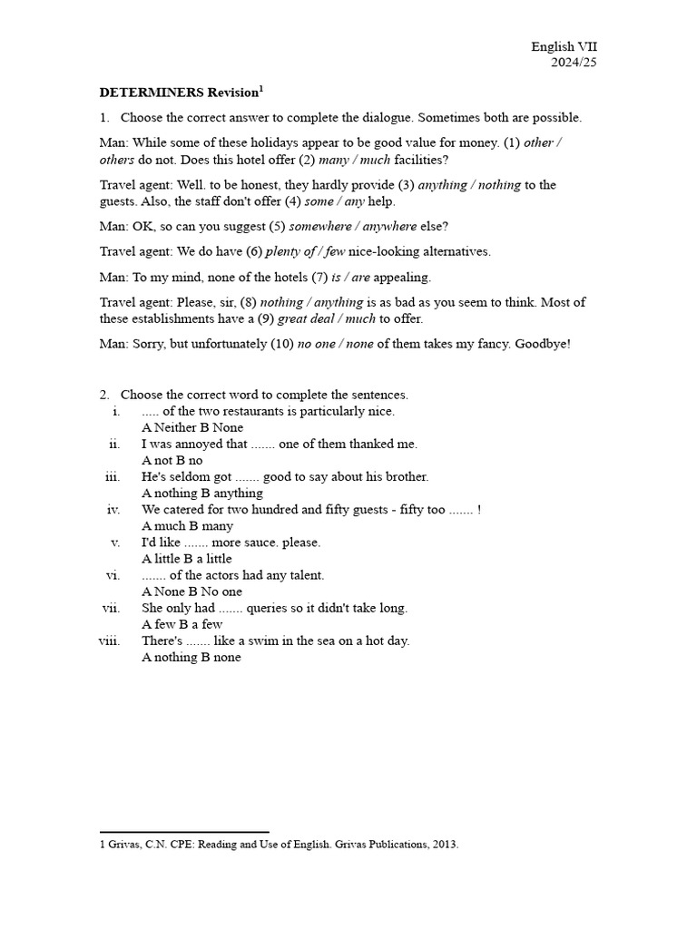 Determiners Revision | PDF