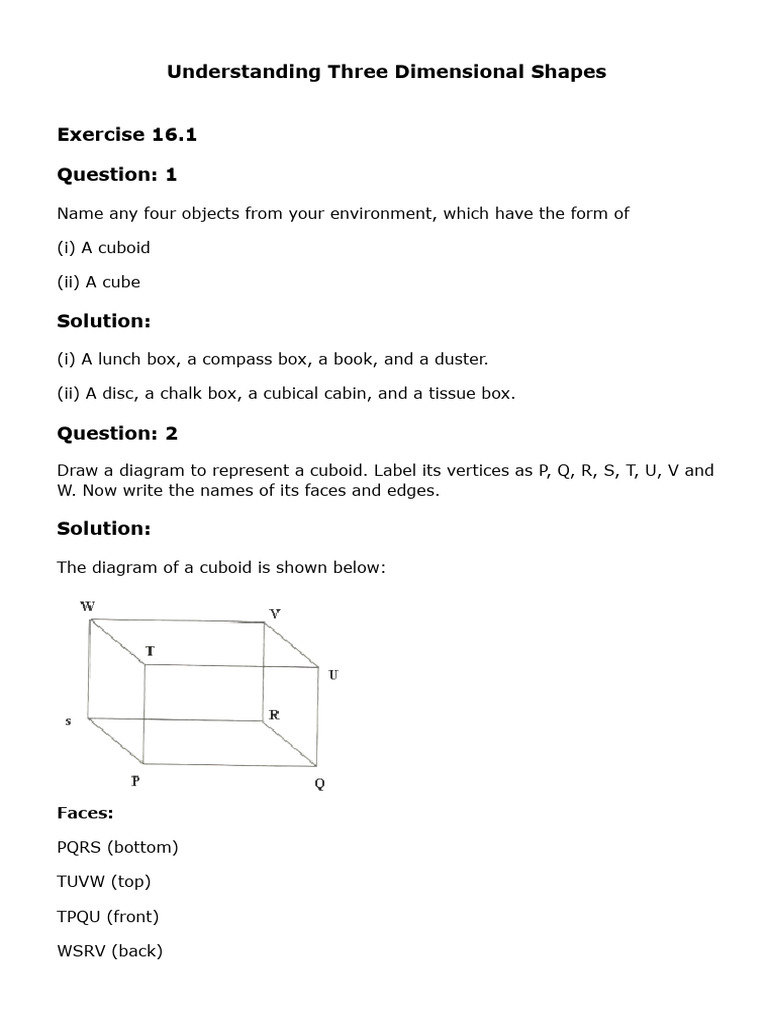 3D Shapes: Cuboid and Cube Exercises | PDF | Tetrahedron | Classical ...