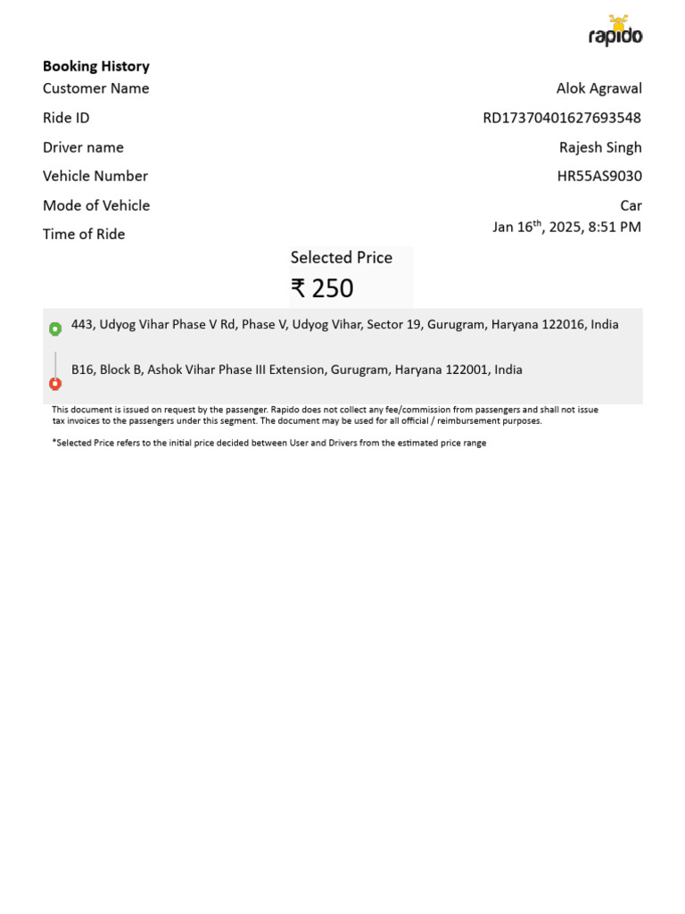 Rapido RECEIPT RD17370401627693548 | PDF