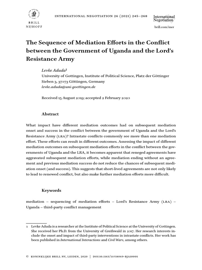Aduda 2021 Sequence of Mediation Efforts in The Conflict Between GoU ...