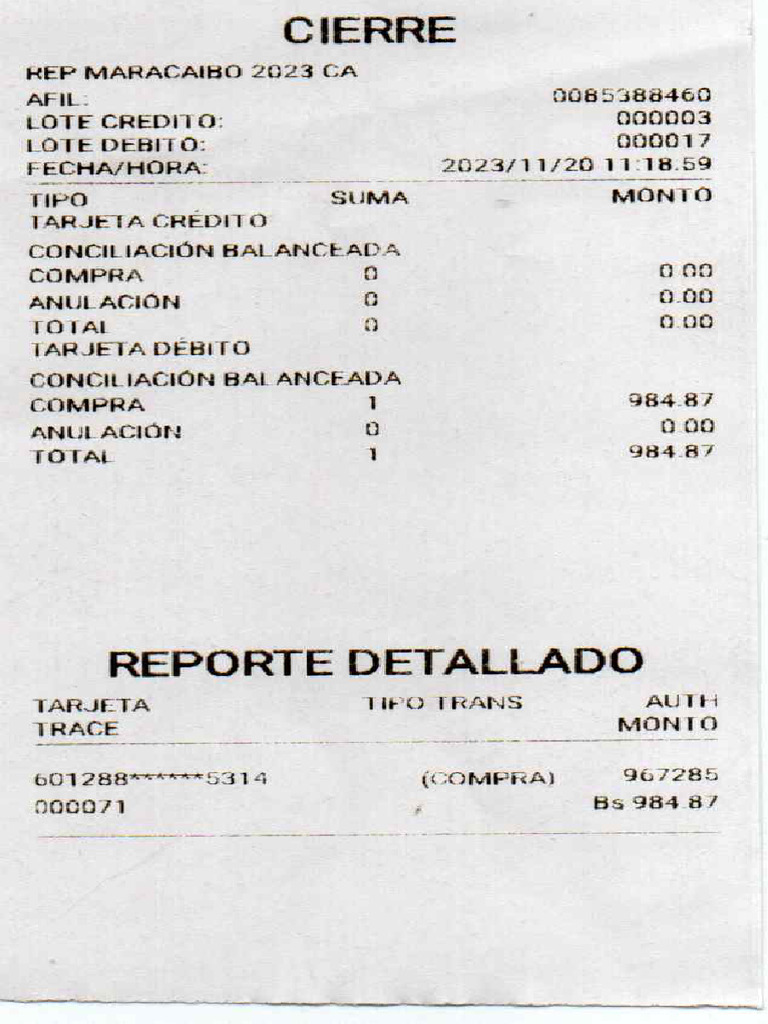 Cierre de Lote Pto. Venta Banplus (I) 20.11 | PDF