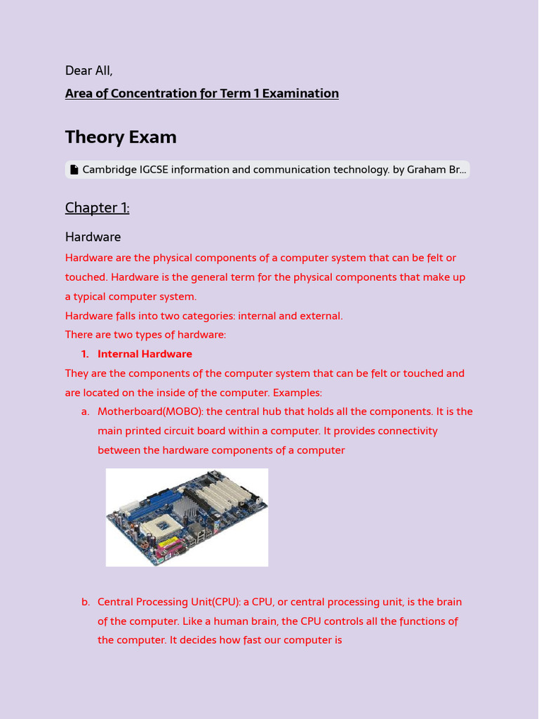 ICT Revision Docs Term 1 | PDF | Random Access Memory | Graphical User Interfaces